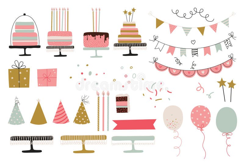 Birthday Party Elements Set. Vector Illustration in Simple Style Stock ...