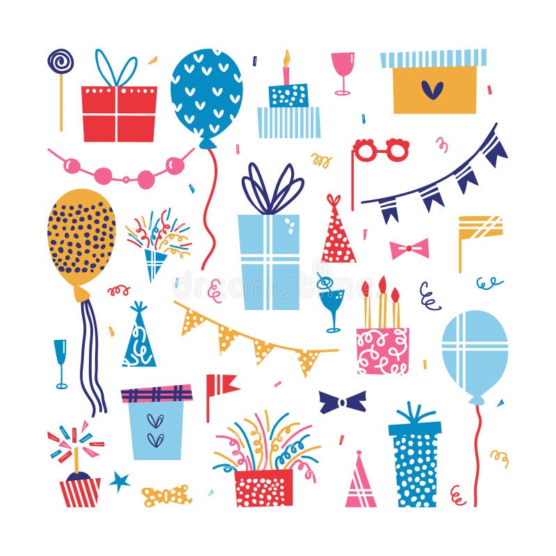 Birthday Party Flat Elements Stock Vector - Illustration of decoration, festive: 244526317