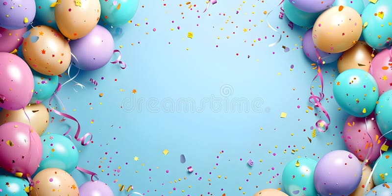 Birthday Party Frame with Balloons, Streamers and Confetti Background ...