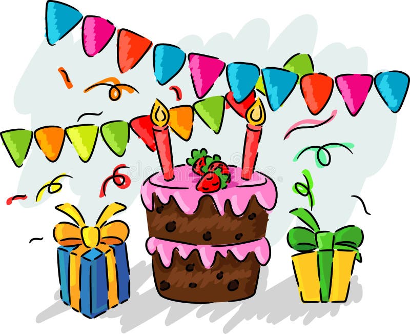 Birthday Party Hand Drawing Kids Stock Vector - Illustration of ...