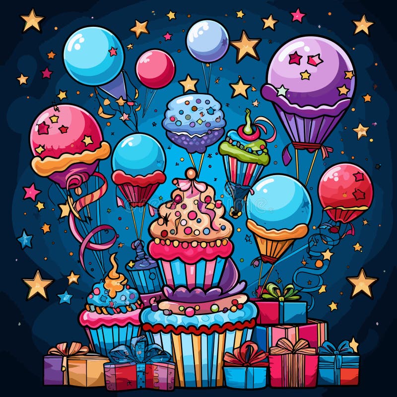 Birthday Party Hand-drawn Comic Illustration. Birthday Party. Vector ...