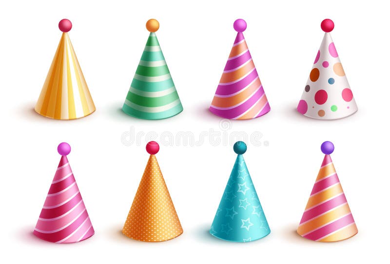 Birthday Party Hat Vector Set Design. Birthday Cone Shape Colorful Cap ...