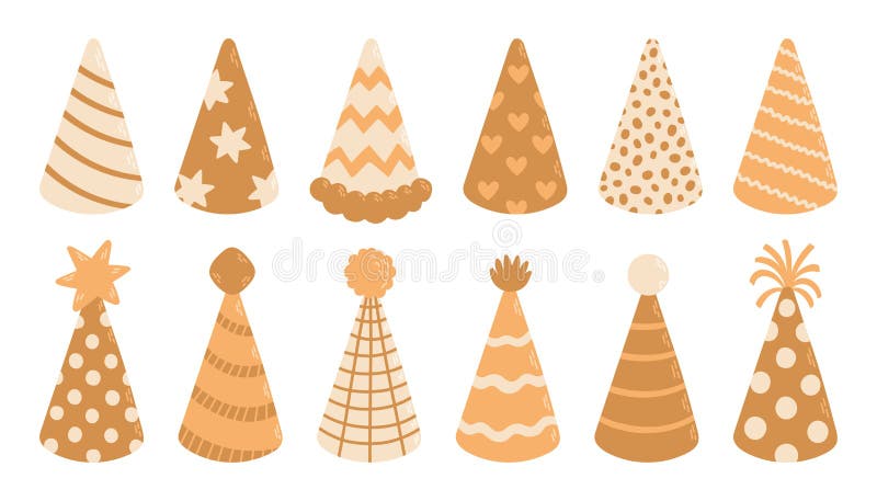 Birthday Party Hats Set, Different Colors and Shapes Vector Stock ...