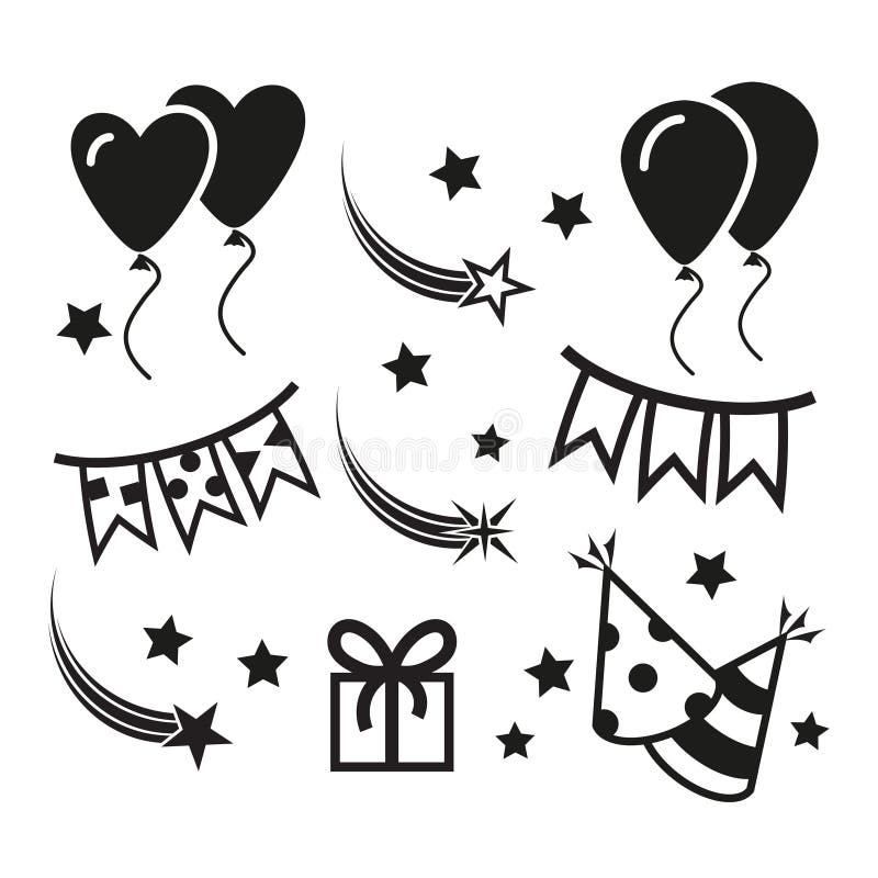 Birthday Party Icons Mono Vector Symbols Stock Vector Illustration