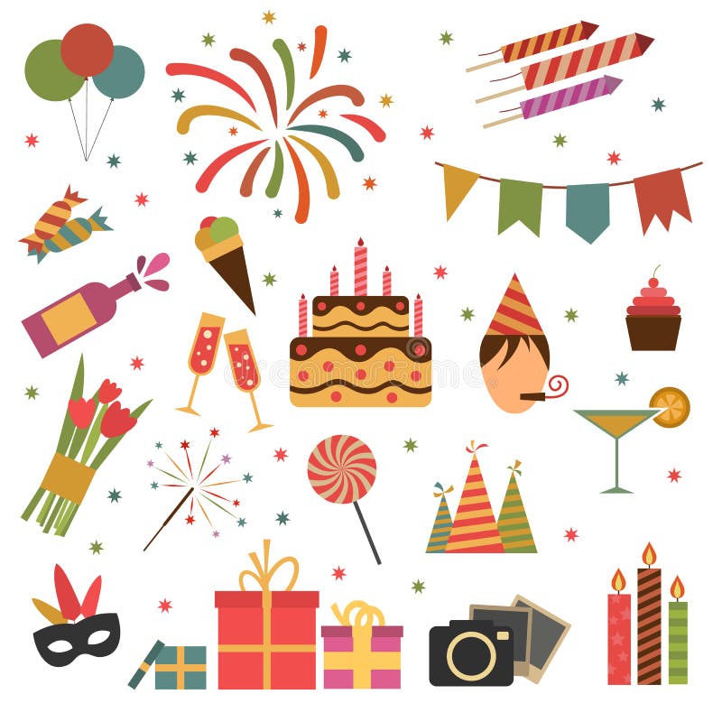 Birthday party icons stock vector. Illustration of child - 61531735