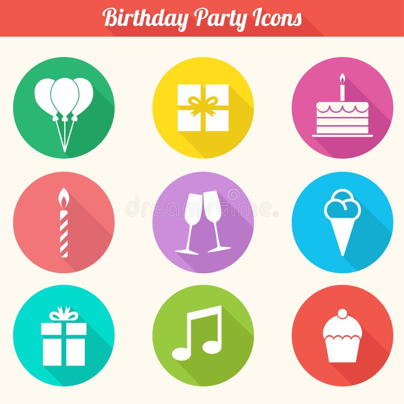 Birthday Party Icons Set - Vector EPS10 Stock Vector - Illustration of ...