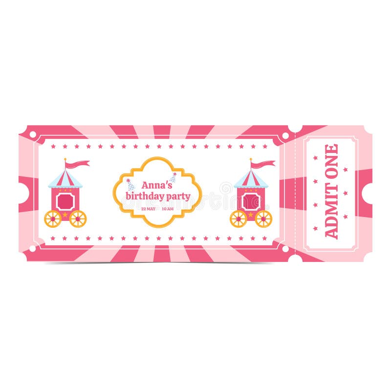 Birthday Party Invitation in the Style of a Pink Circus. Ticket. Vector ...