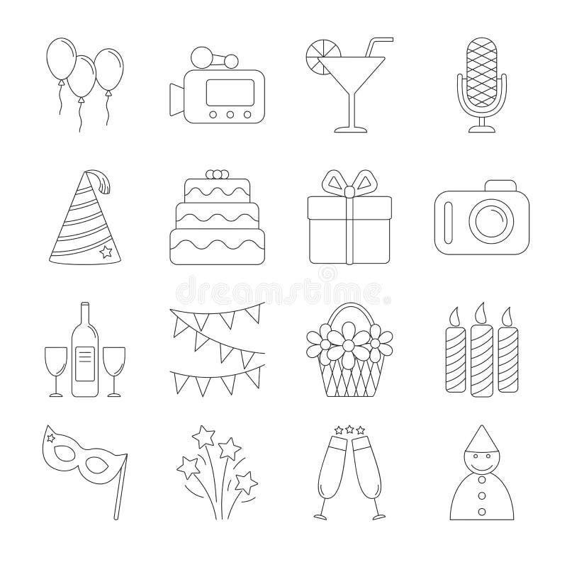 Birthday party line icons stock vector. Illustration of birthday - 62745533