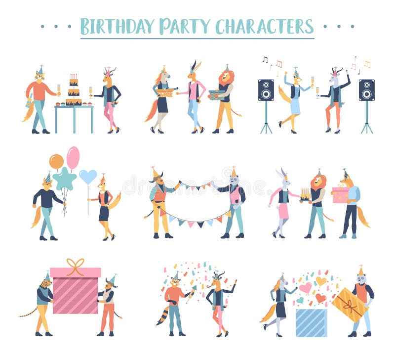 Birthday Party People Vector Concept. Character Illustration Flat ...