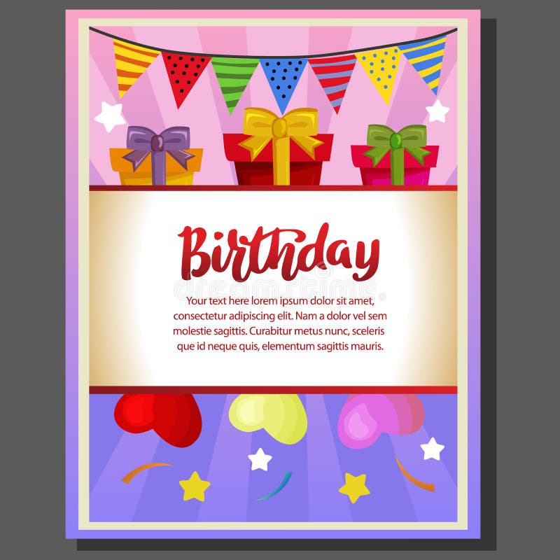 Birthday Party Poster with Gift Box and Flag Stock Vector ...