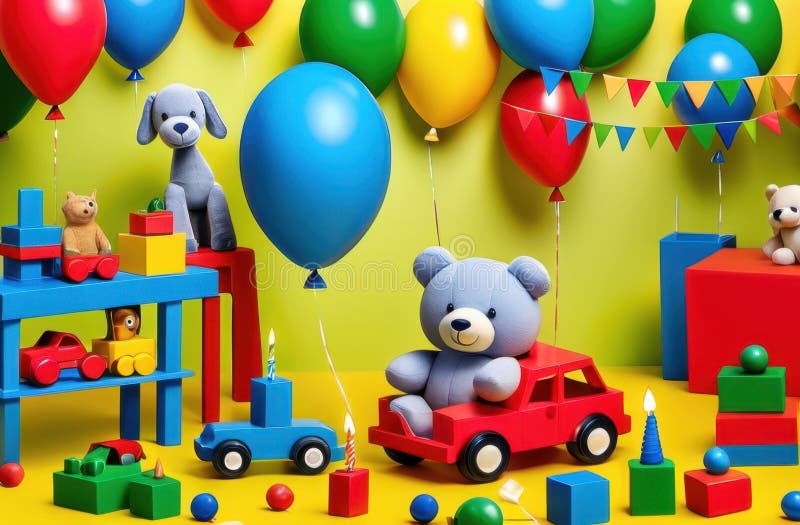 A Birthday Party Scene with Toys at 21-12-2024 Stock Illustration ...