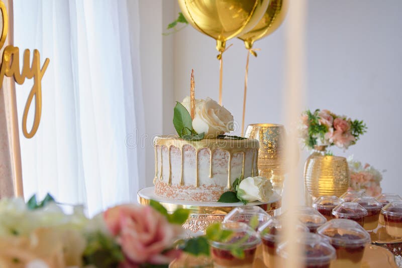 Birthday Party Table Decorated with Cake and Sweets Stock Photo - Image ...