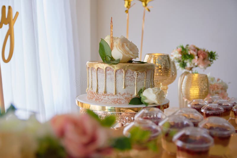 Birthday Party Table Decorated with Cake and Sweets Stock Image - Image ...