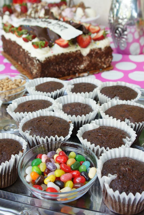 Birthday Party Table Display Stock Photo - Image of cupcake, chocolate ...