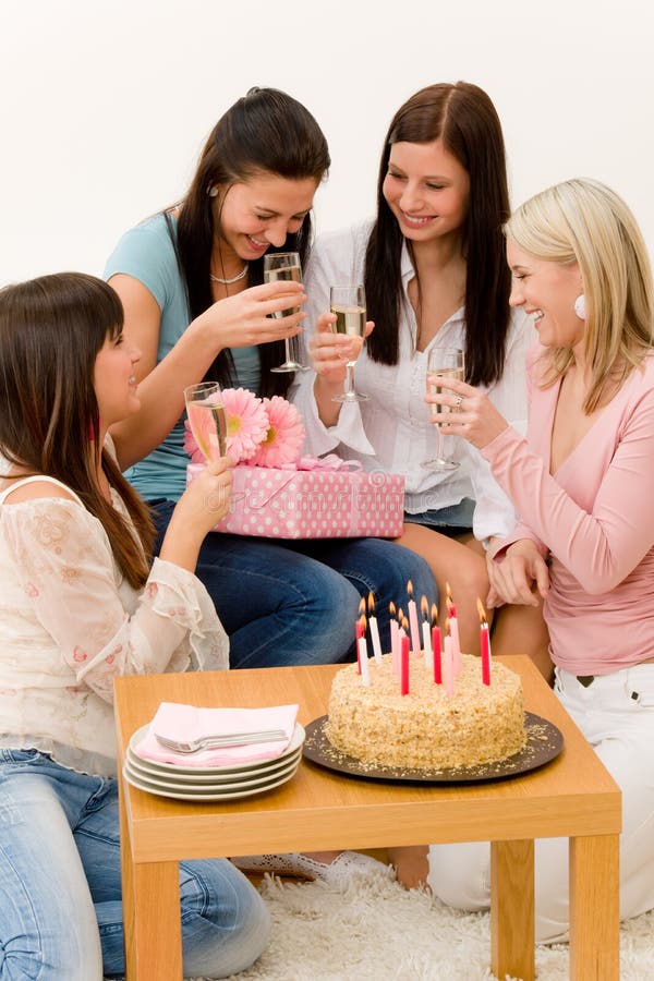 Birthday Party - Woman Getting Present and Flower Stock Image - Image ...