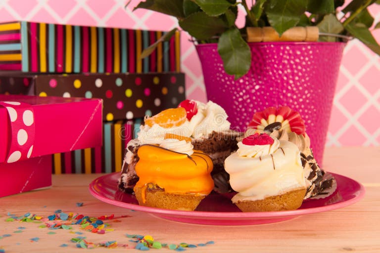 Birthday pastry in pink stock photo. Image of cream - 104209596