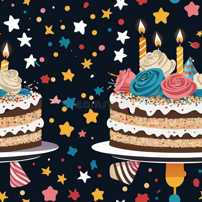 Birthday Pattern with Birthday Cake, Gift Boxes, Confetti and Balloons ...