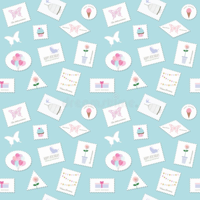 Cute Postage Stamps for Birthday or Scrapbook Design. Decorative ...