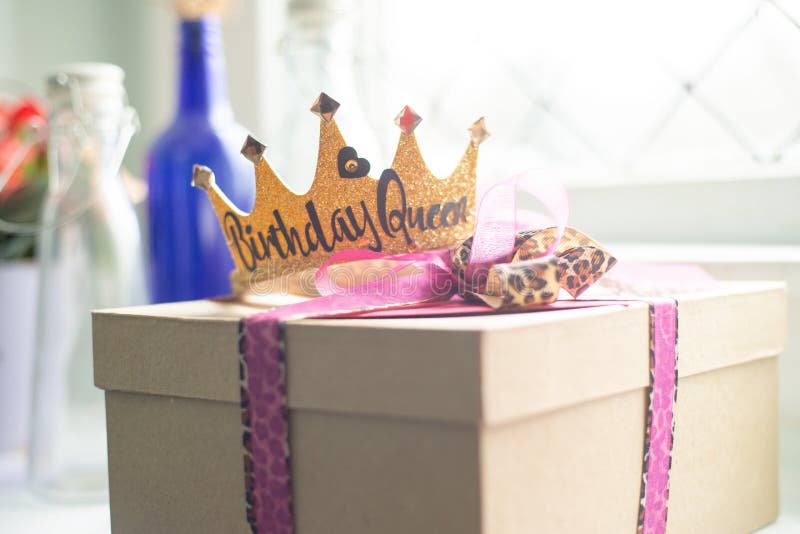 Birthday Present with Birthday Princess Crown Stock Image - Image of ...