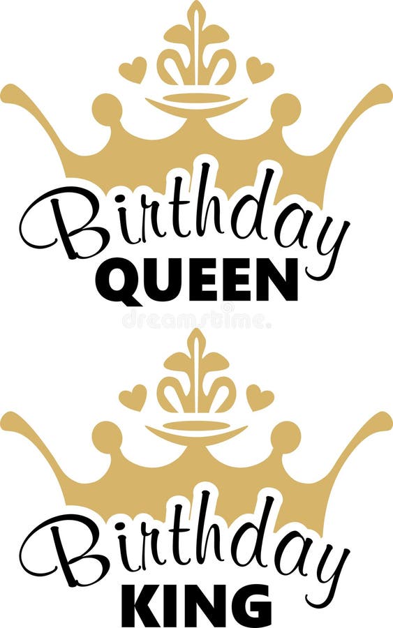Birthday Queen and King. Simple Design in Black and Gold Stock Vector ...