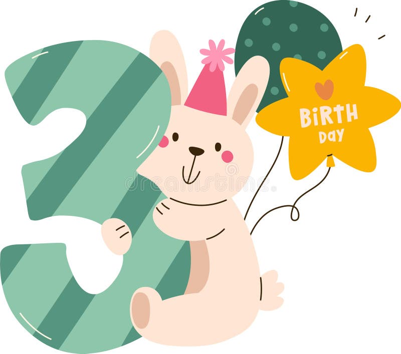 3 Birthday Rabbit Number stock vector. Illustration of animal - 301010814