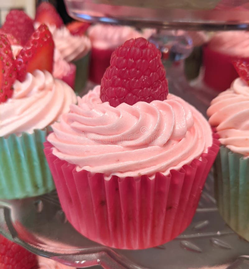 Birthday Raspberry Flavored Cupcakes Stock Image - Image of dessert ...