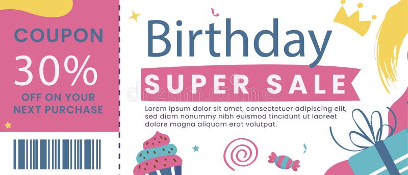Birthday Sale Coupon Template Design Vector Illustration. Stock Vector ...