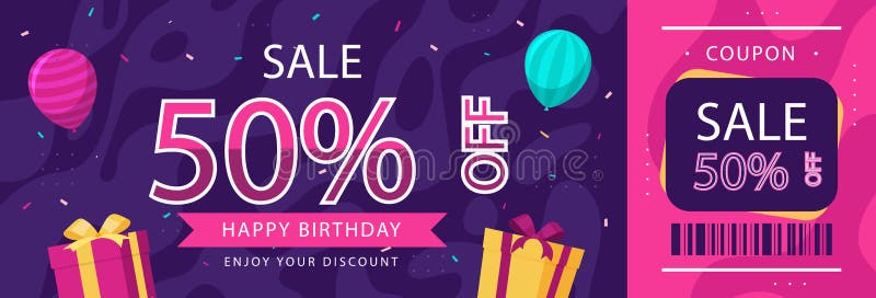 Birthday Sale Coupon Template Design Vector Illustration. Stock Vector ...
