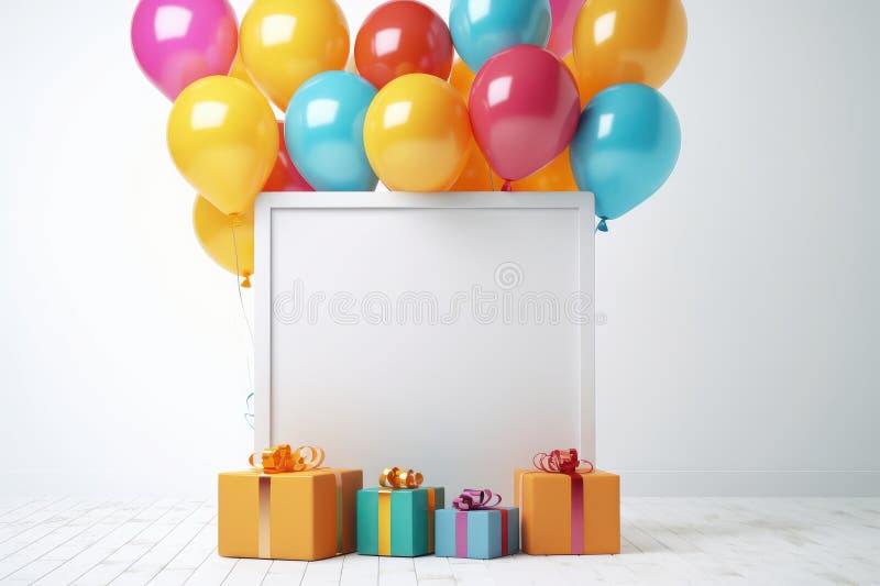 Birthday Scene with Gift Boxes and Colorful Balloons Floating Alongside ...
