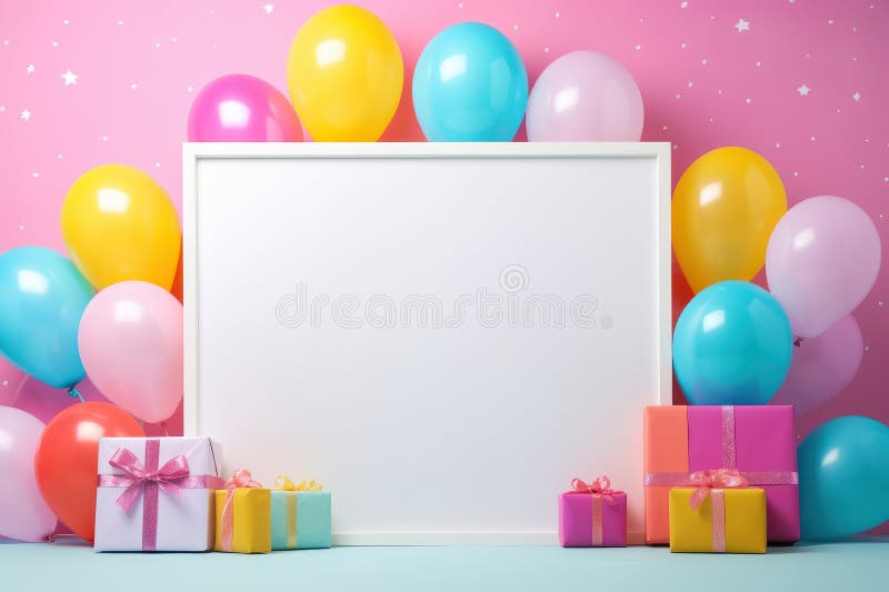 Birthday Scene with Gift Boxes and Colorful Balloons Floating Alongside ...