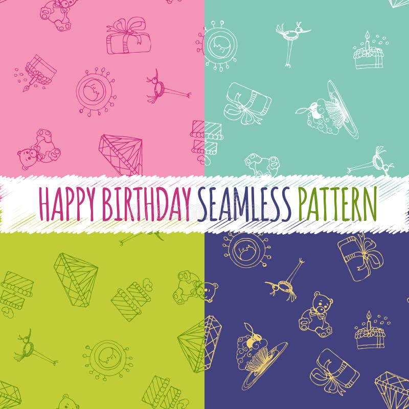 Birthday Seamless Pattern with Hand Drawing Elements Stock Vector ...
