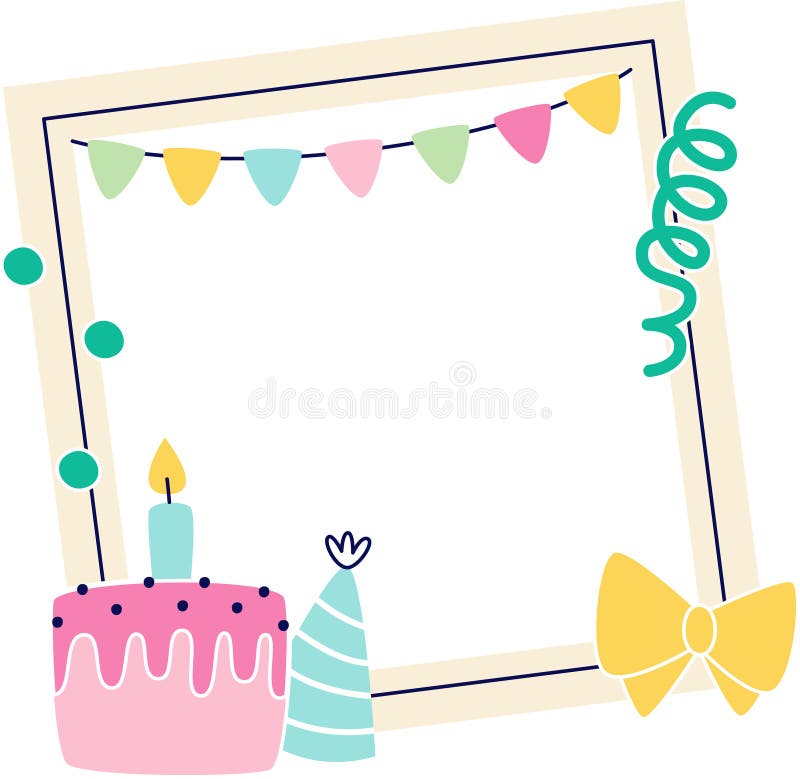 Birthday Square Frame with Cake Stock Vector - Illustration of ...