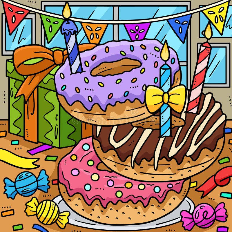 Birthday Stack of Donuts with Candle Colored Stock Vector ...