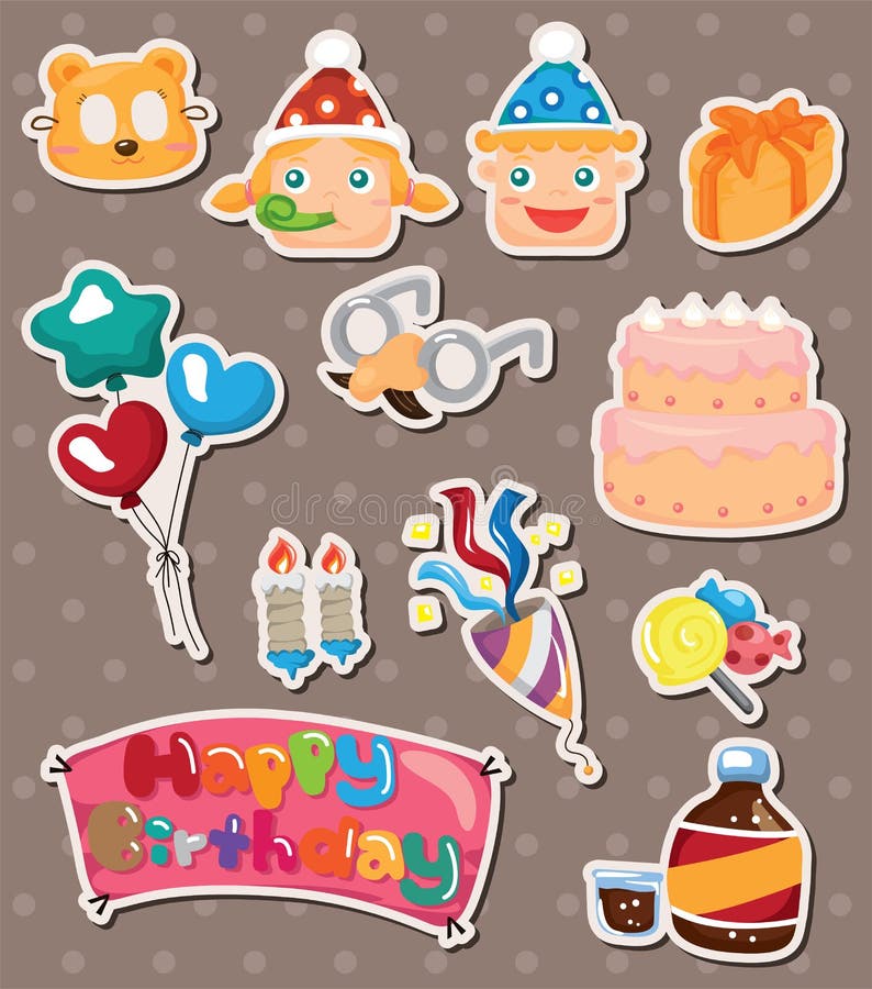 Birthday stickers stock vector. Illustration of bear - 26696534