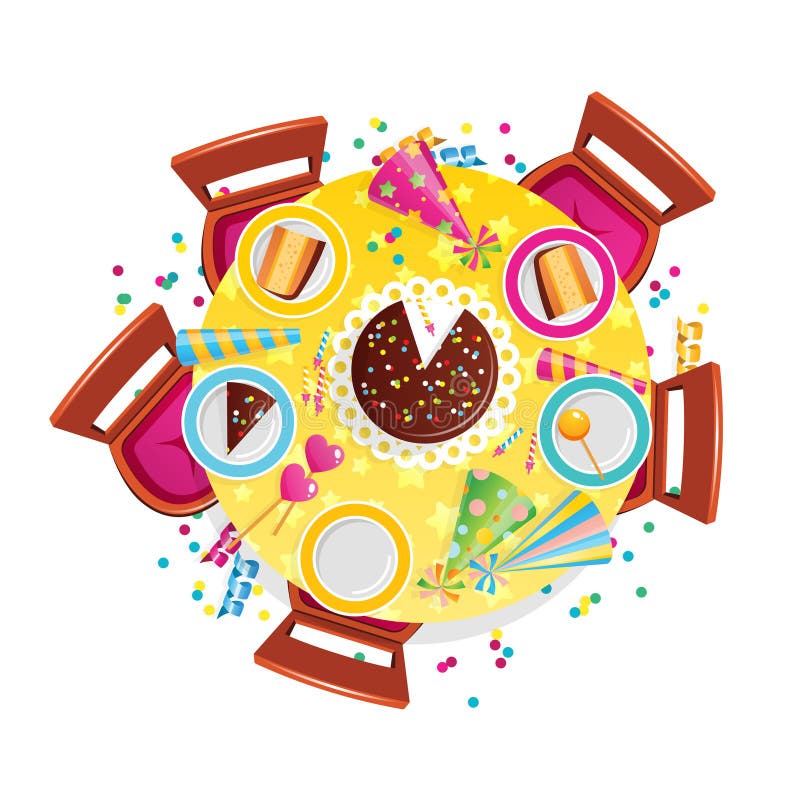 Kids Birthday Party Table Top View Stock Vector - Illustration of ...