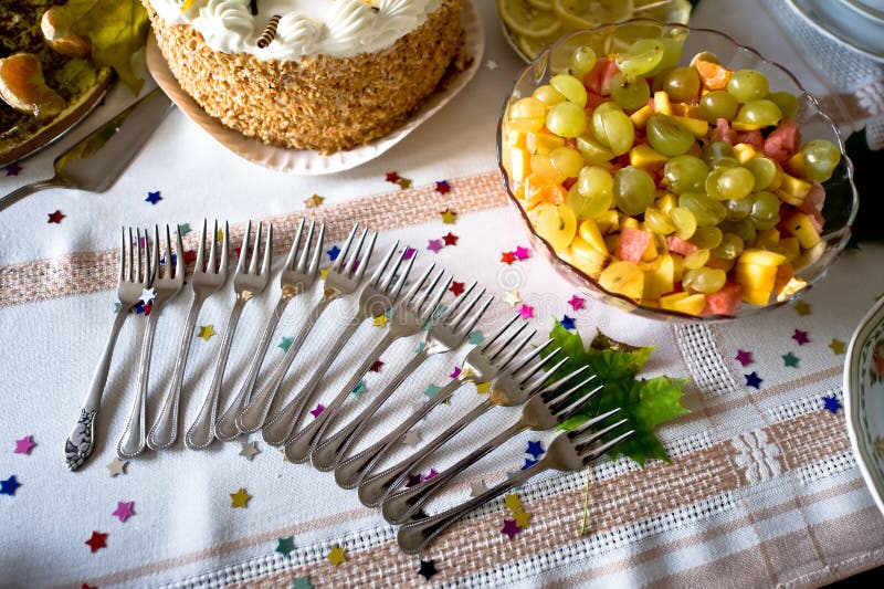 Birthday table setting stock photo. Image of cake, closeup - 6900944
