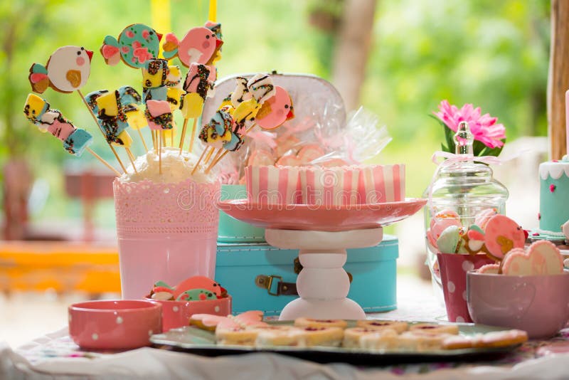 Birthday Table with Sweets for Children Party Stock Image - Image of ...