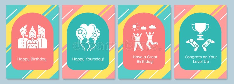 Birthday Traditions Greeting Cards with Glyph Icon Element Set Stock ...
