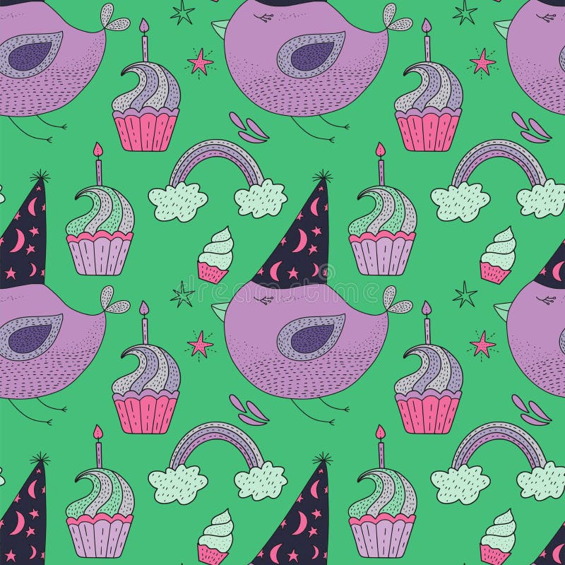 Birthday Vector Seamless Pattern. Cute Greeting Illustration. Stock ...