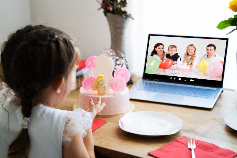 Birthday Video Conference Call Stock Photo - Image of birthday, gift ...