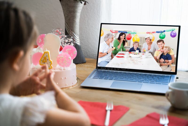 Birthday Video Conference Call Stock Image - Image of interior, people ...