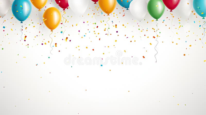 Birthday Wish Balloons and Confetti with White Background, Birthday ...