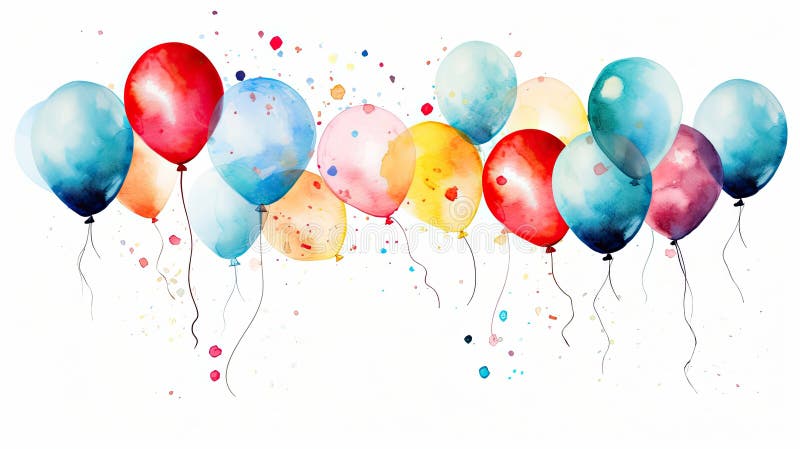 Birthday Wish Balloons and Confetti with White Background, Birthday ...