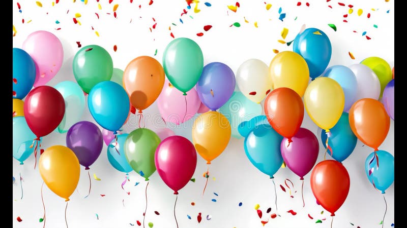 Birthday Wish Balloons and Confetti with White Background, Birthday ...