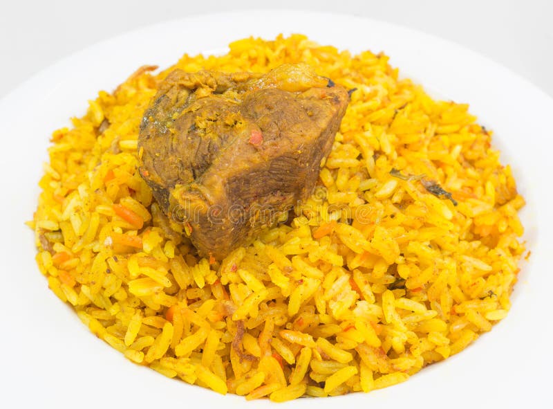 Biryani Beef on a White Plate,Fried Rice with Beef Stock Photo - Image ...
