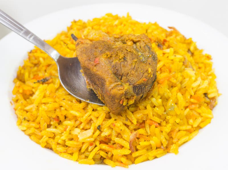 Biryani Beef on a White Plate,Fried Rice with Beef Stock Photo - Image ...