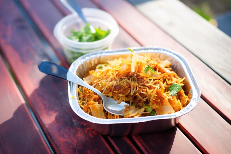 Biryani Takeaway in a Foil Container with a Plastic Fork Stock Image ...