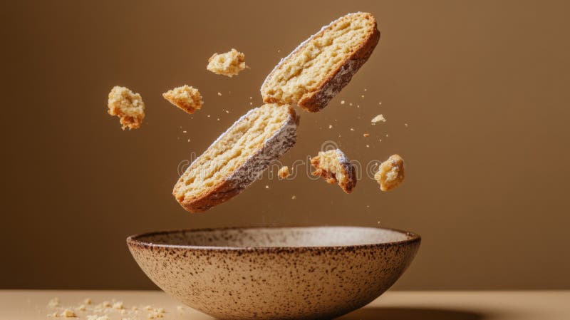 Biscotti Crumbs Falling into Speckled Bowl Stock Illustration ...