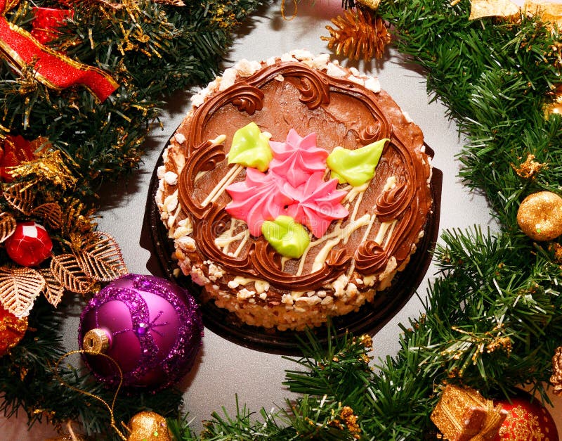 Biscuit Cake and Christmas Decorations Stock Image - Image of holiday ...