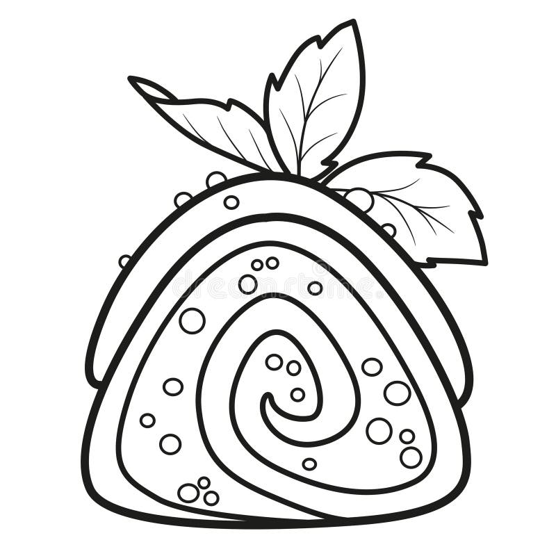 Biscuit Cake Roll Decorated with Icing and a Mint Leaf Outlined for ...